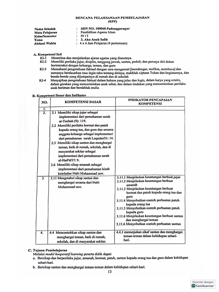 RPP Kls 4 Sem 1 | PDF