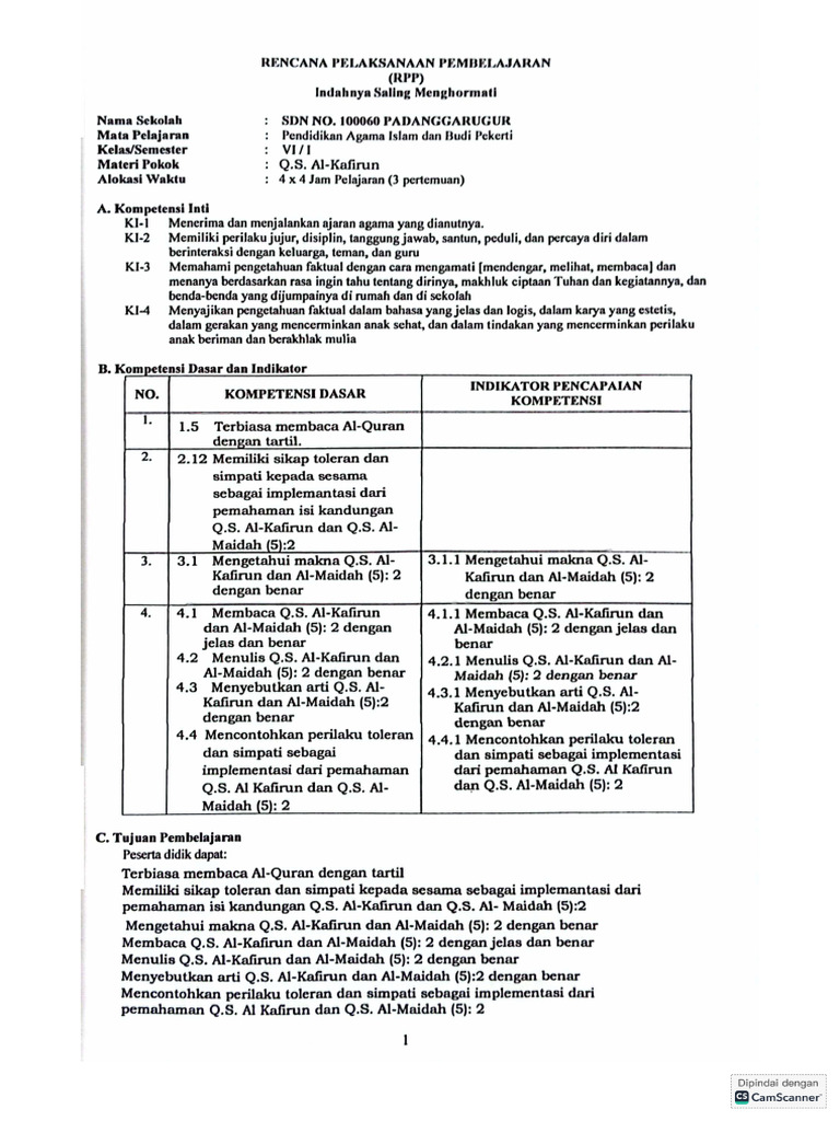 Rpp kls 6 sem 1 | PDF