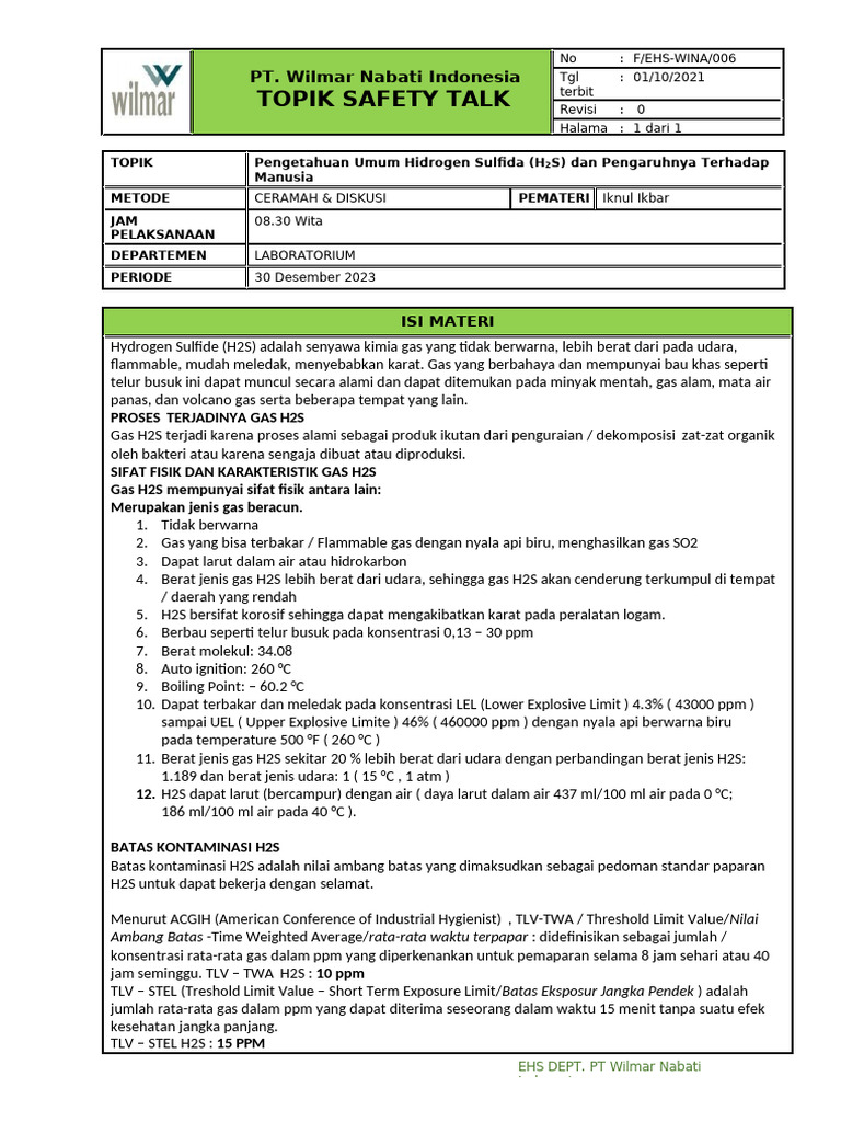 Materi Safety Talk 30 Des 2023 | PDF