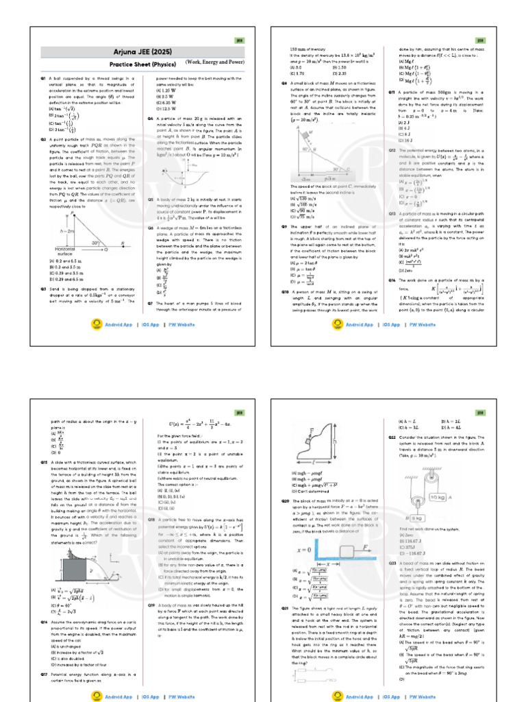 Work, Energy & Power - Practice Sheet - Arjuna JEE 2025 | PDF