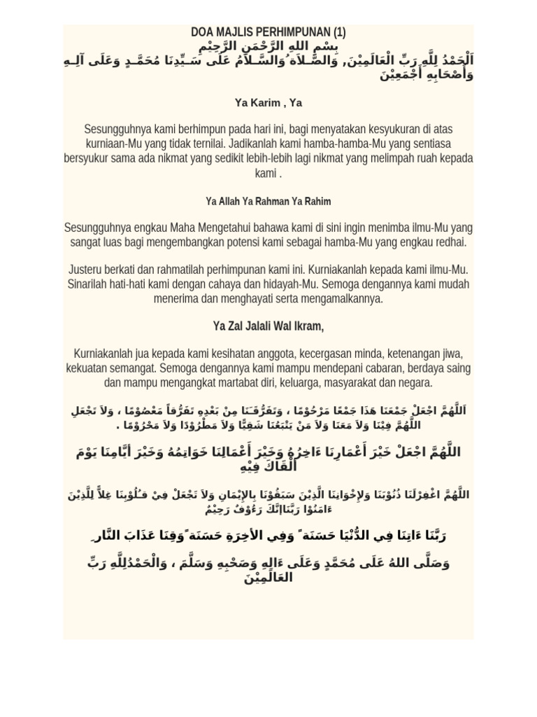 DOA MAJLIS PERHIMPUNAN Draft | PDF