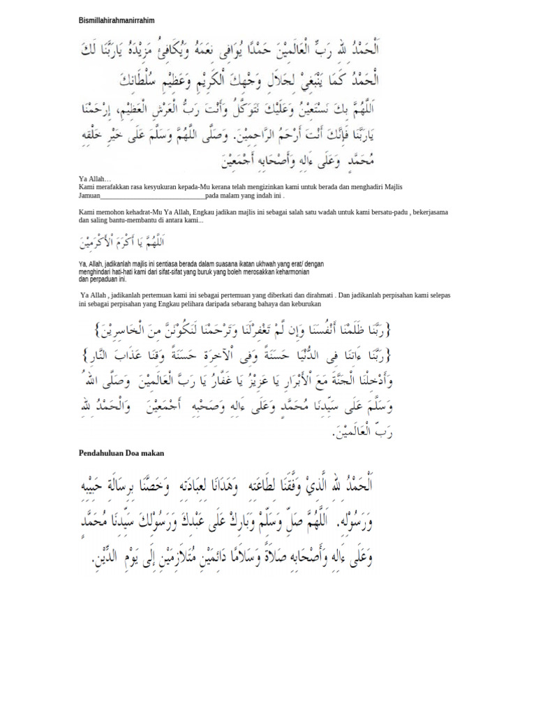Doa Majlis Jamuan Ringkas | PDF