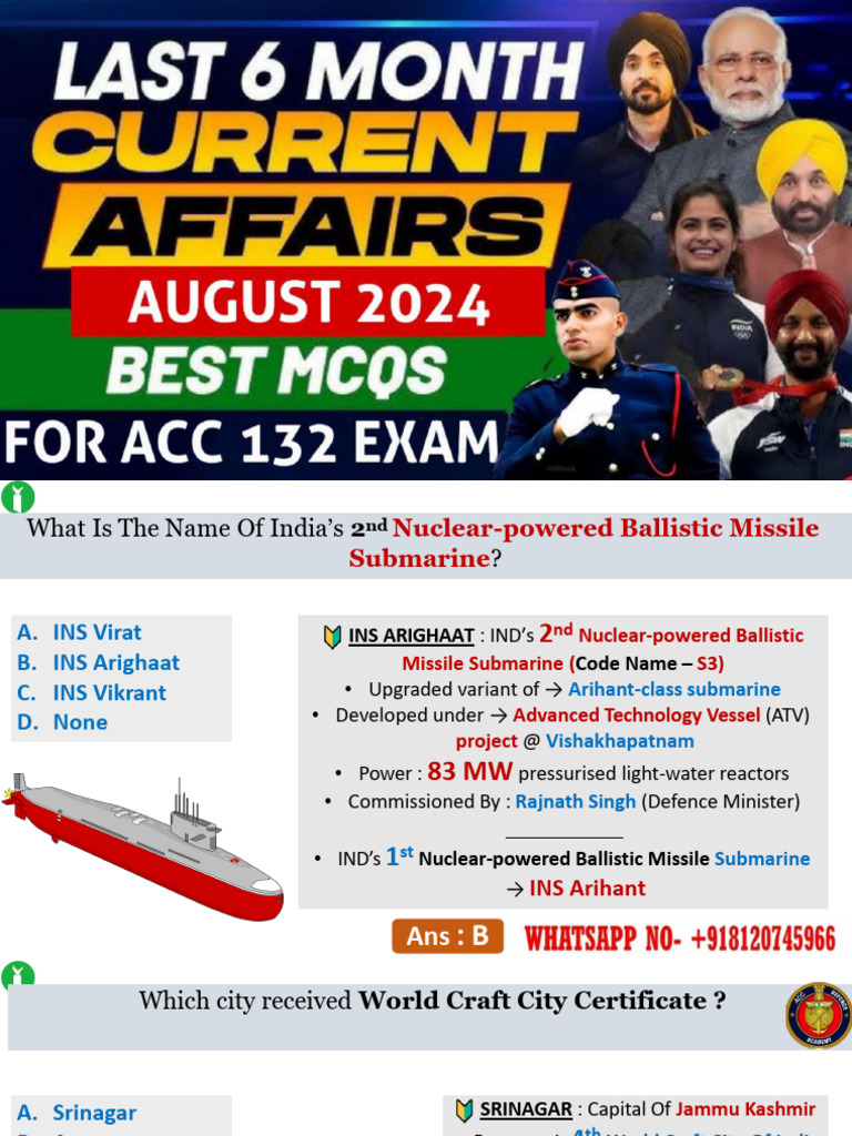 August2024 Current Affairs (Acc Defence Academy) | PDF