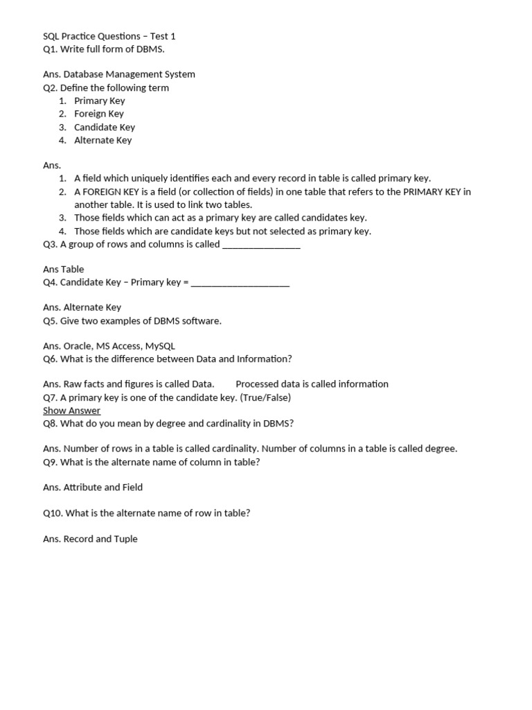 Mysql Practice Question Papers | PDF | Databases | Relational Model