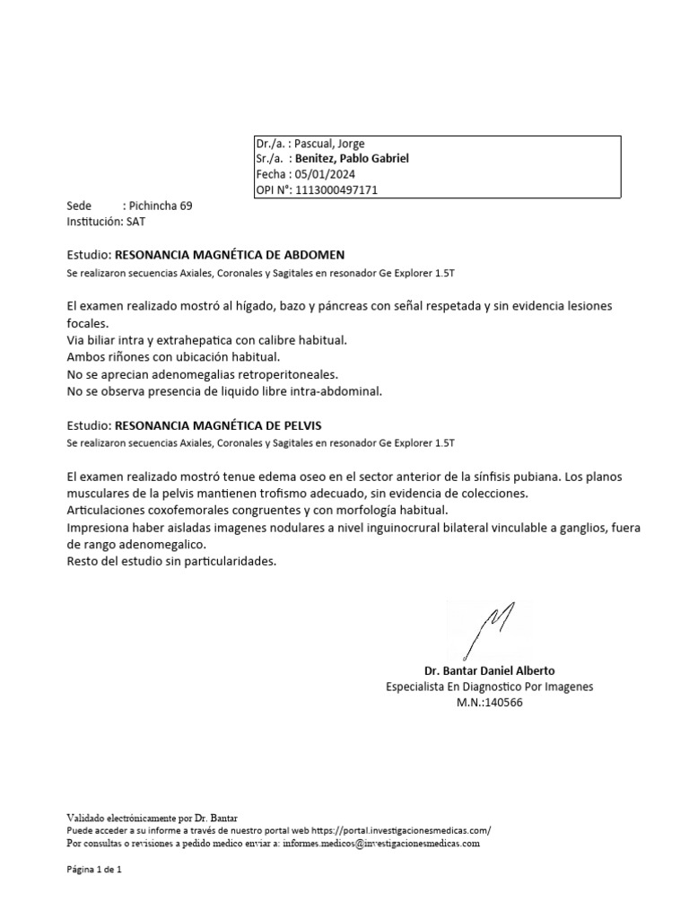 Investigaciones Médicas. BENITEZPABLO GABRIEL 001-113-00049717 | PDF