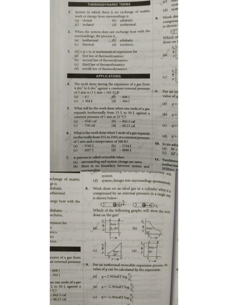 MCQ Model Questions_Thermodynamics | PDF