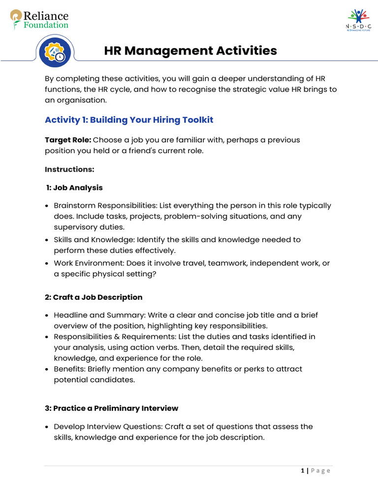 HR Management Activities | PDF