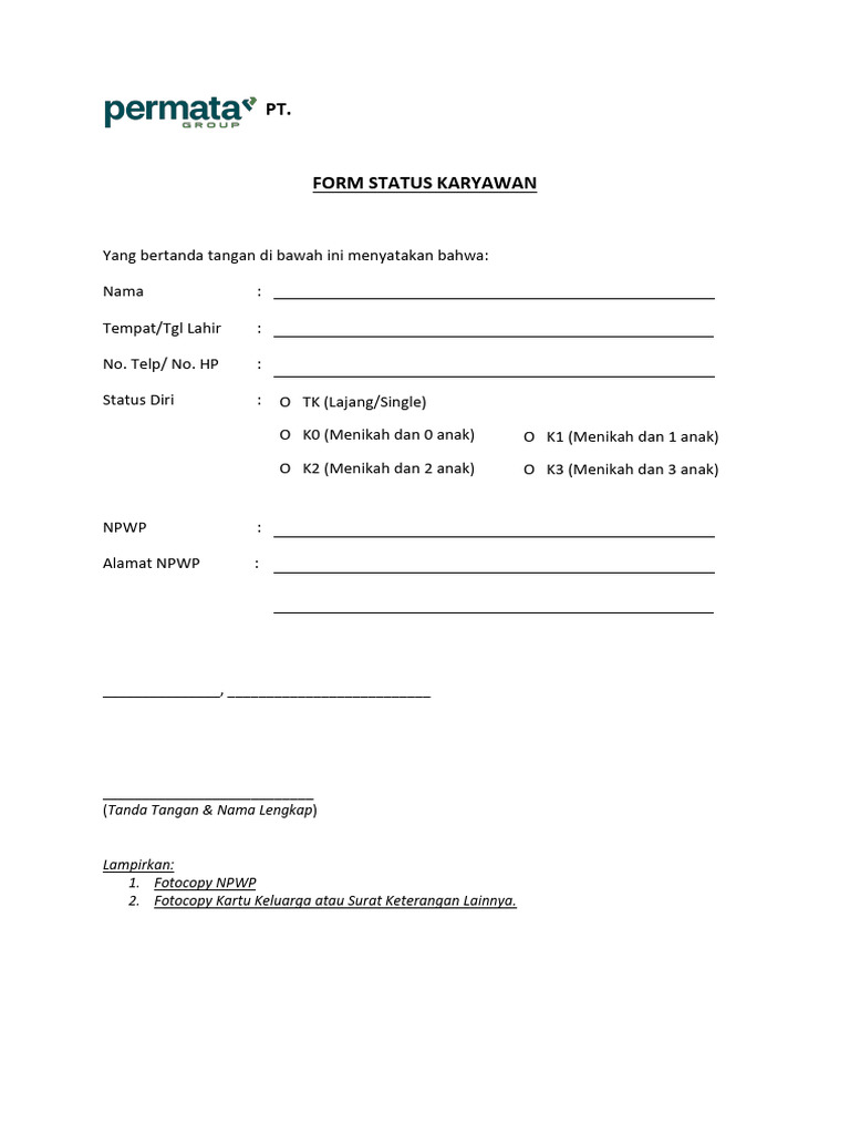 2023 - Form Status Karyawan | PDF