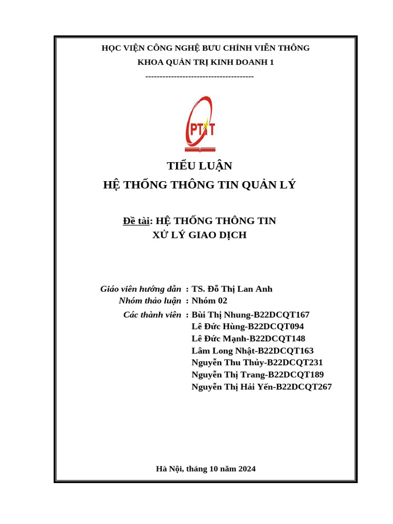 Nhóm 2-HTTT xử lý giao dịch | PDF