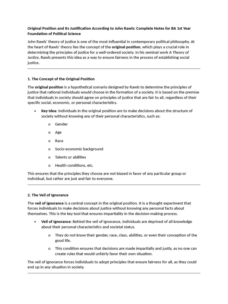 Original Position and Its Justification According To John Rawls | PDF ...