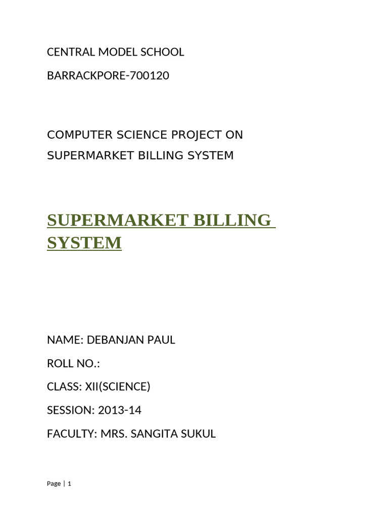 Supermarket Billing System Project | PDF | Computer Program | Programming