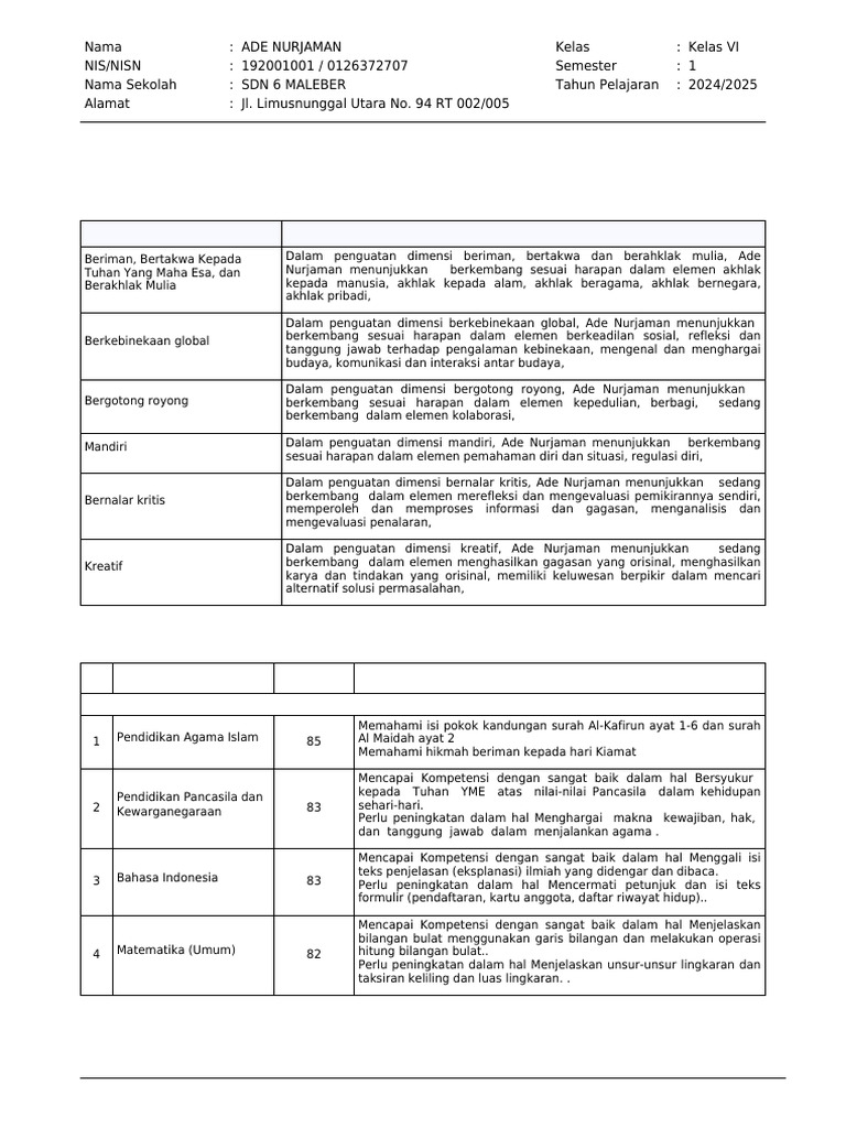 Rapor_K13_Ade Nurjaman | PDF