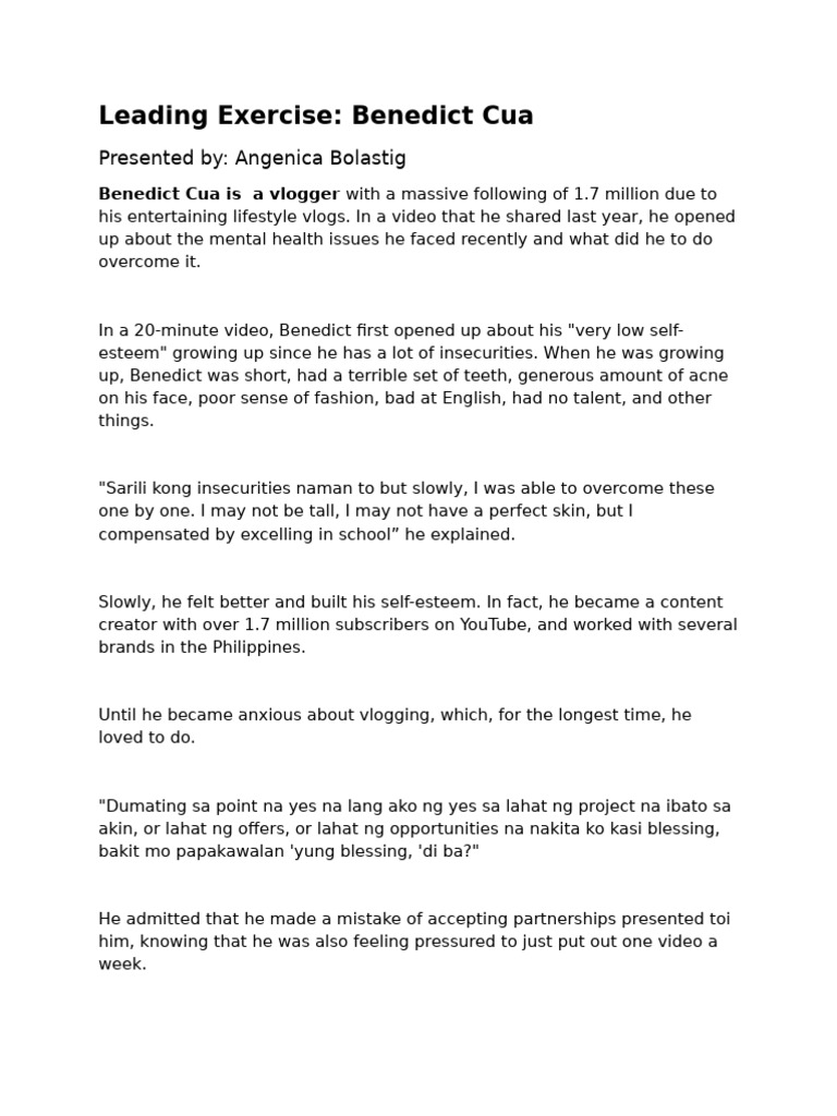 Benedict Cua's Mental Health Struggles in The Lens of BioPsychology ...