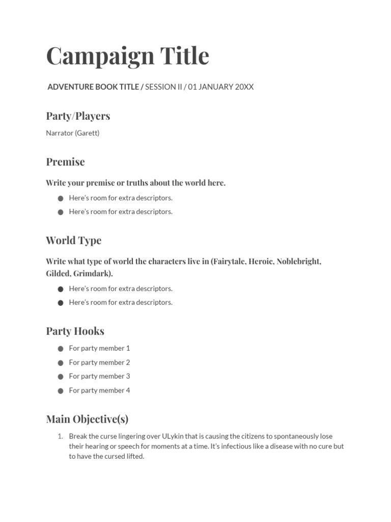 Copy of D&D Campaign Template Google Doc | PDF