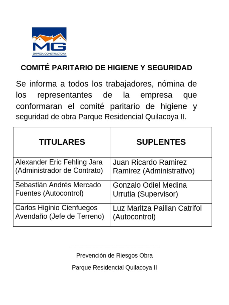 COMITÉ PARITARIO Representante de La Empresa, Difusión | PDF