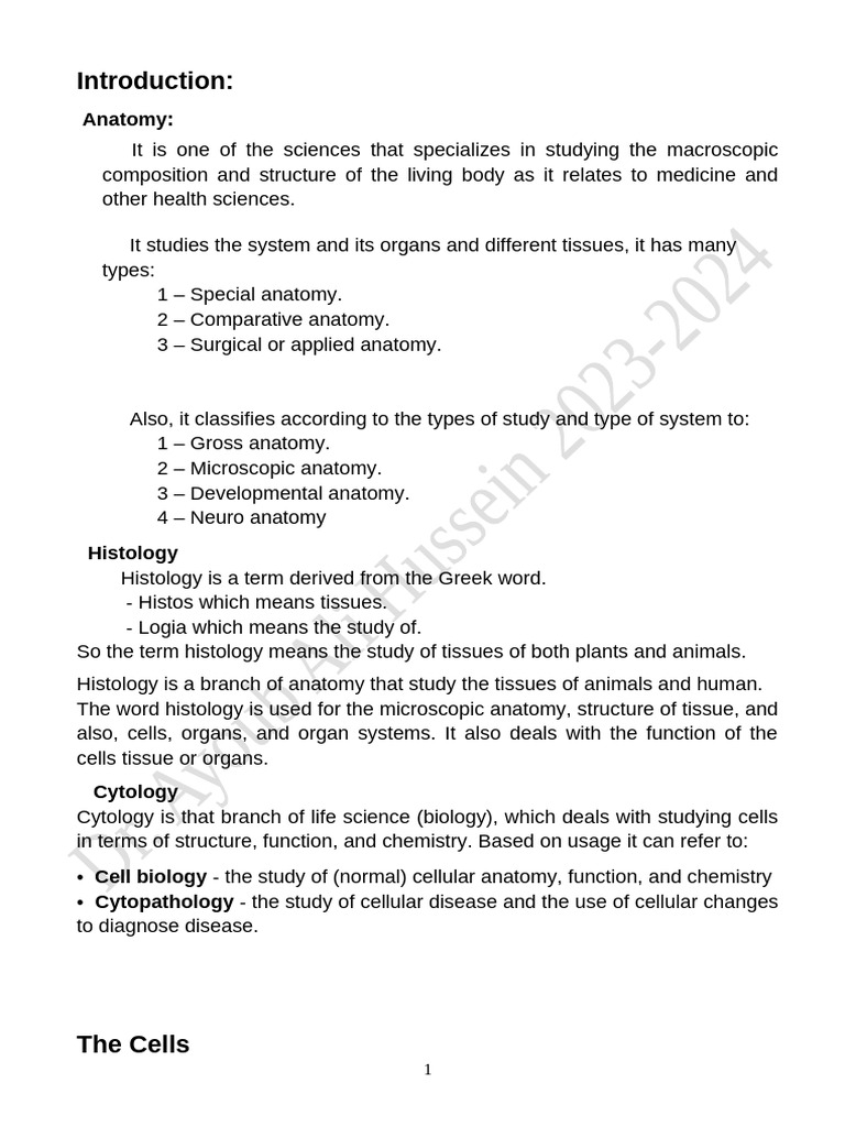 1 - Interaduction & Cell AAA 2023 | PDF | Cell (Biology) | Endoplasmic ...