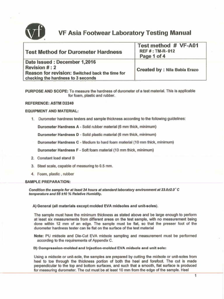 VF-A01 Durometer Hardness (Reference ASTM 2240) | PDF