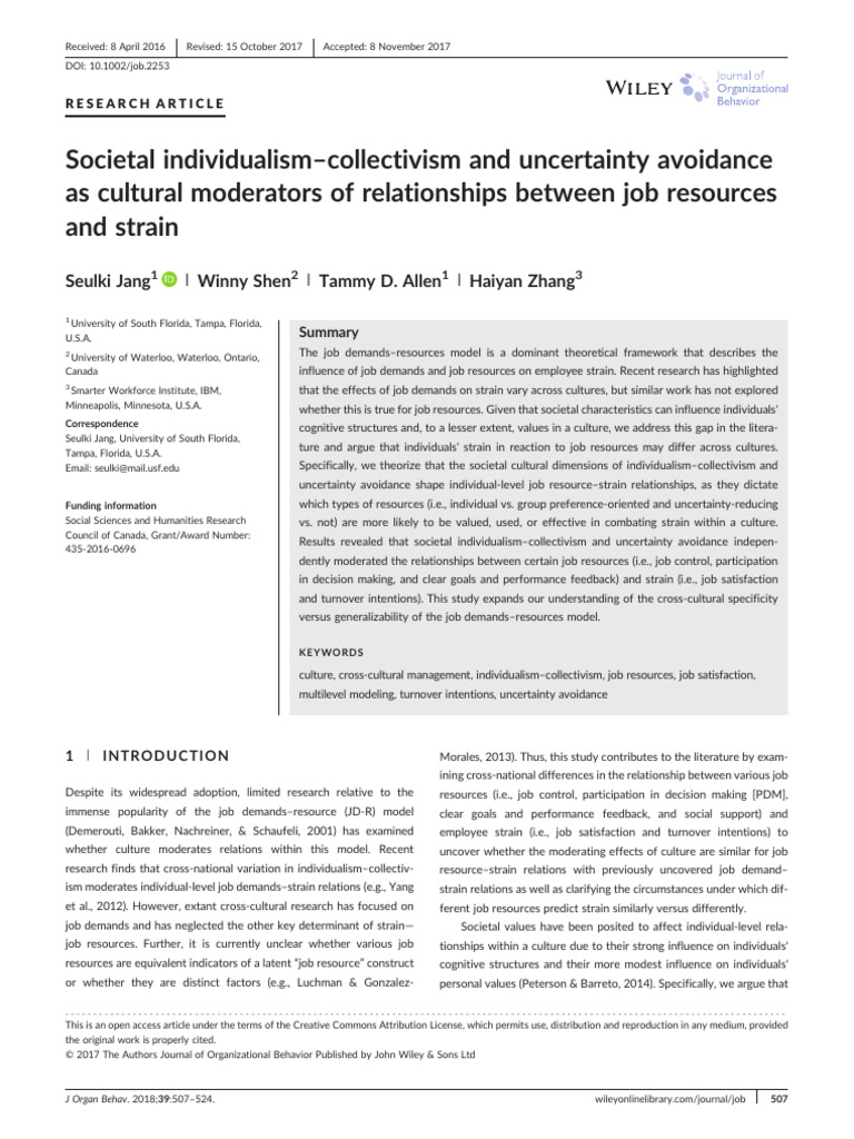 Cultural Moderators of Job Resources and Strain | PDF | Individualism ...