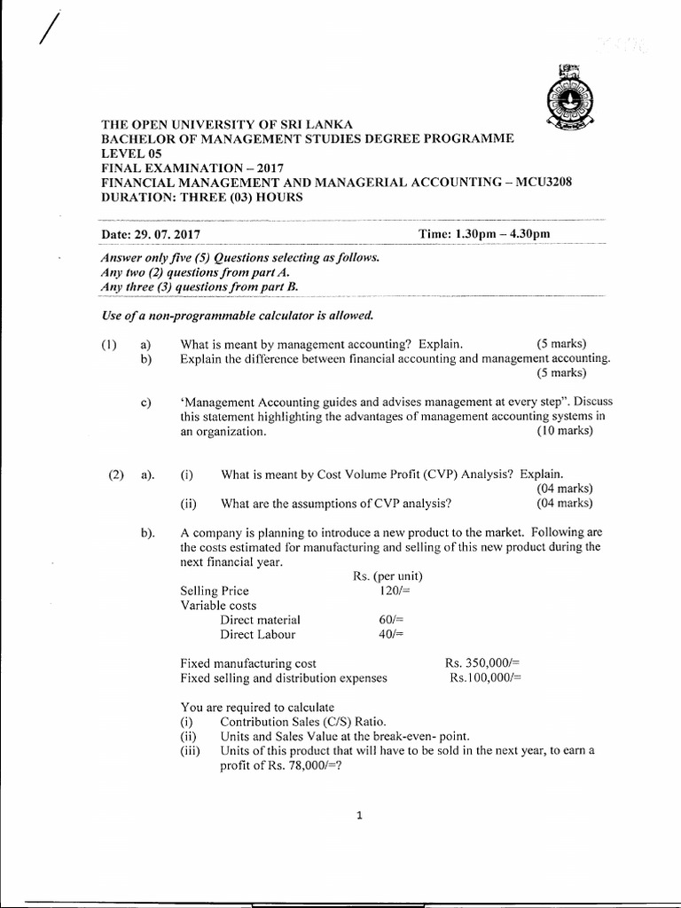 MCU 3208-MSU 5508 2017 Final Examination | PDF