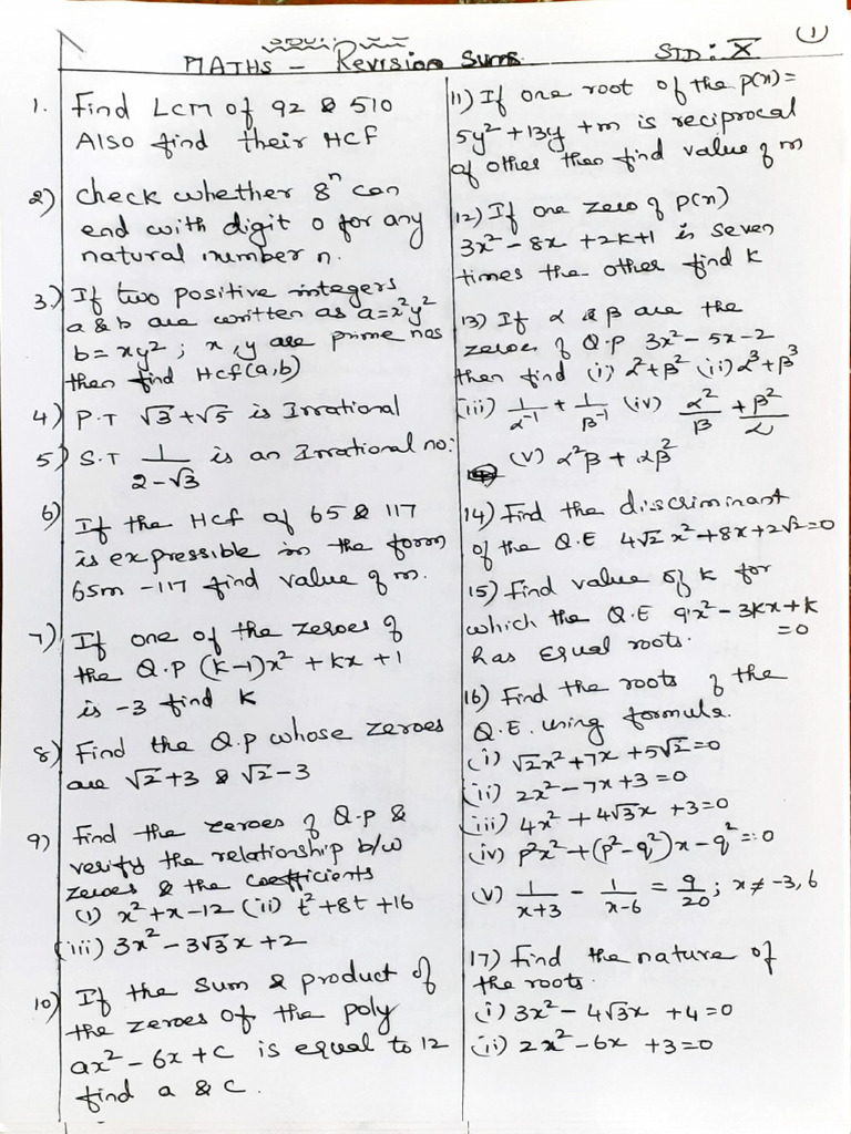 STD 10 Practice Material For Revision Exam | PDF
