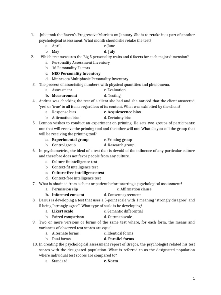 200 Psychological Assessment Questions | PDF | Wechsler Adult ...