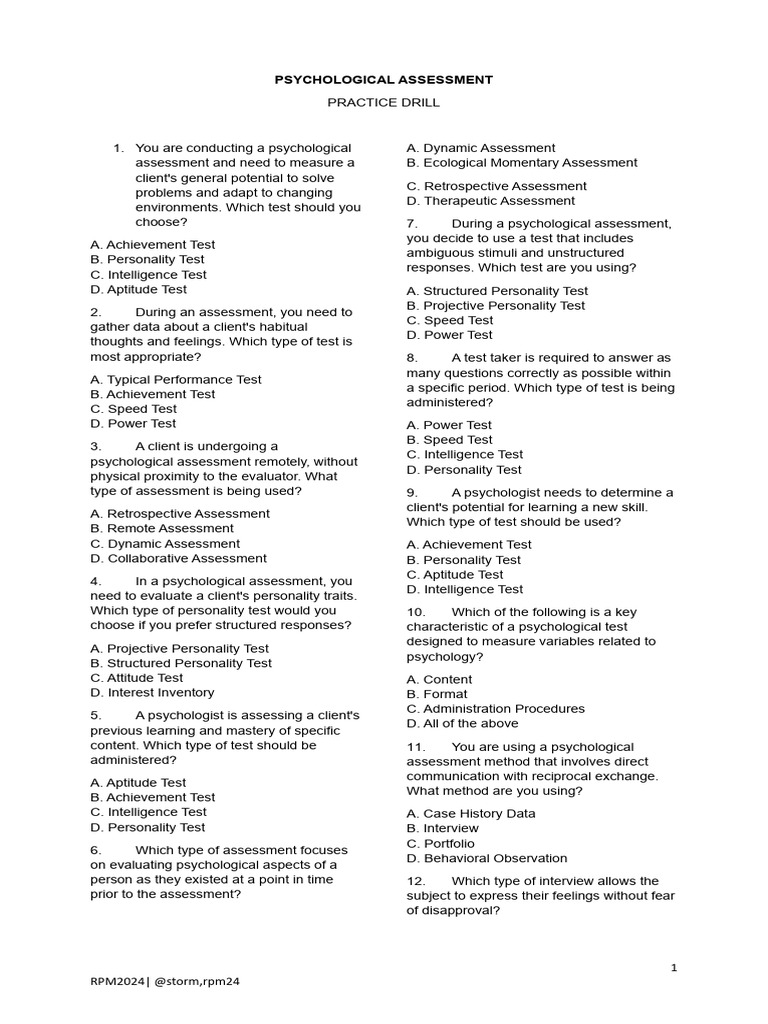 Psychological Assessment Practice Drill | PDF | Educational Assessment ...