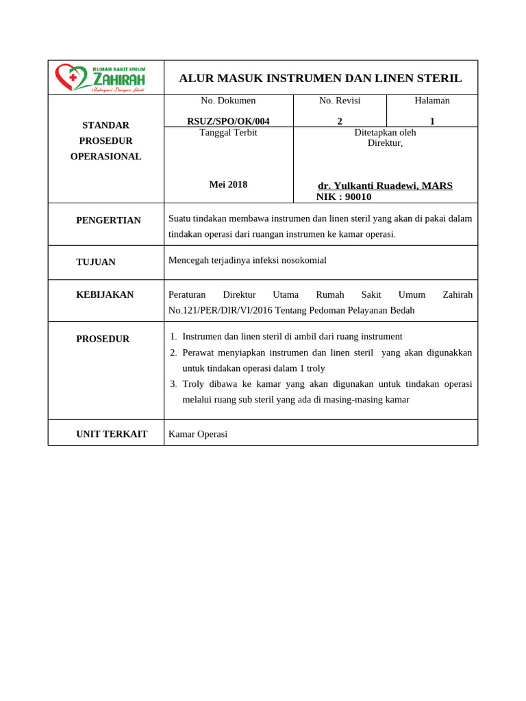 4. SOP ALUR MASUK INSTRUMEN DAN LINEN STERIL | PDF
