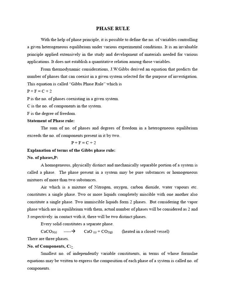 Phase Rule | PDF | Phase (Matter) | Phase Rule