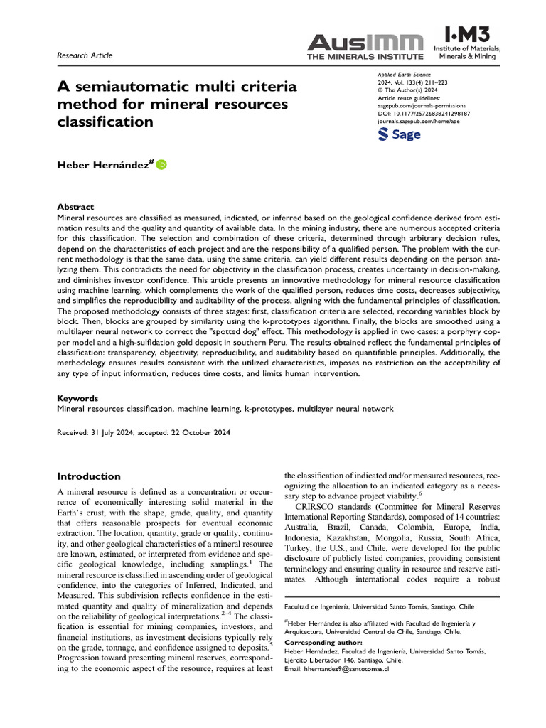 Hernandez 2024 A Semiautomatic Multi Criteria Method For Mineral Resources Classification | PDF ...