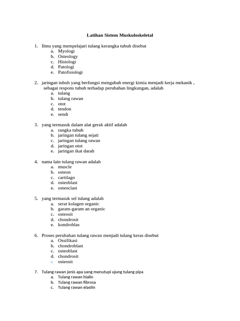 Latihan Sistem Muskuloskeletal | PDF