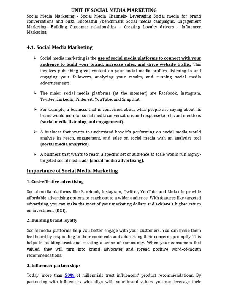 CCW332 - Digital Marketing Unit 4 | PDF | Popular Culture & Media Studies | Social Media