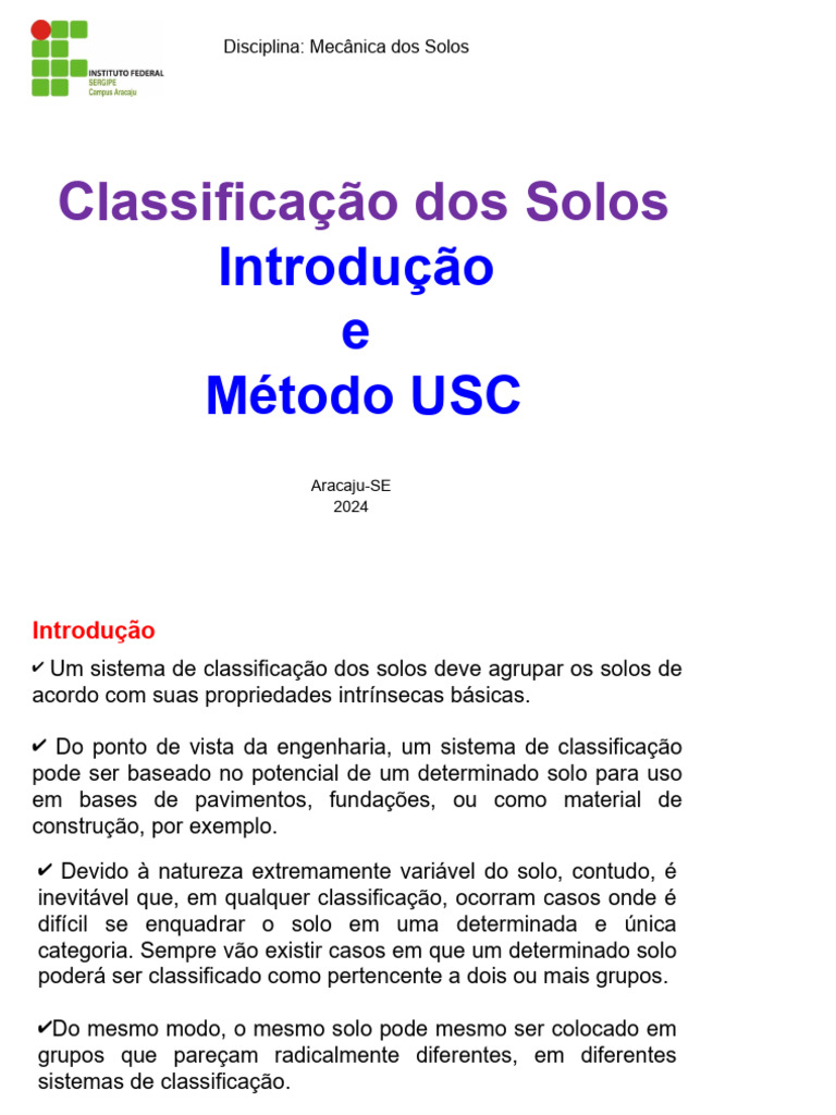 01 - Sistemas de Classificação Dos Solos - Método USC | PDF | Solo | Argila