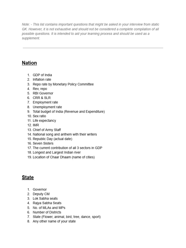 Important Static GK Questions - Rudraksh Pratap Singh | PDF