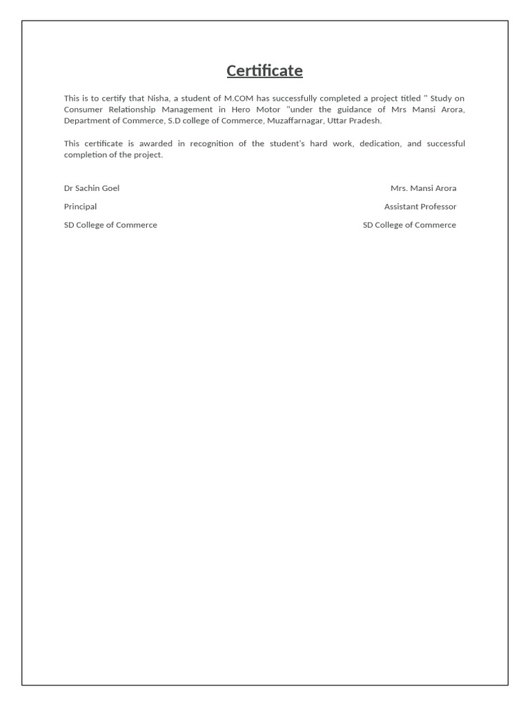 Certificate for Project | PDF