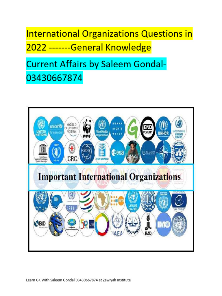 International Organizations GK Quiz 2022 | PDF | Organisation Of ...