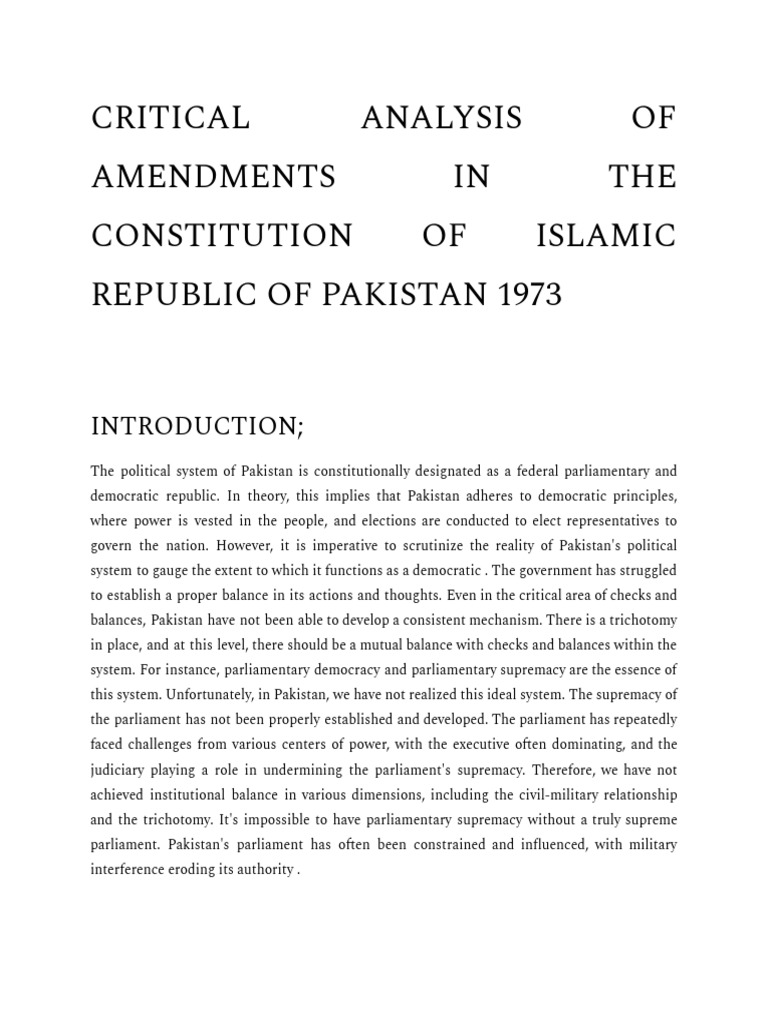 Critical Analysis of Pakistan's Constitution Amendments | PDF ...