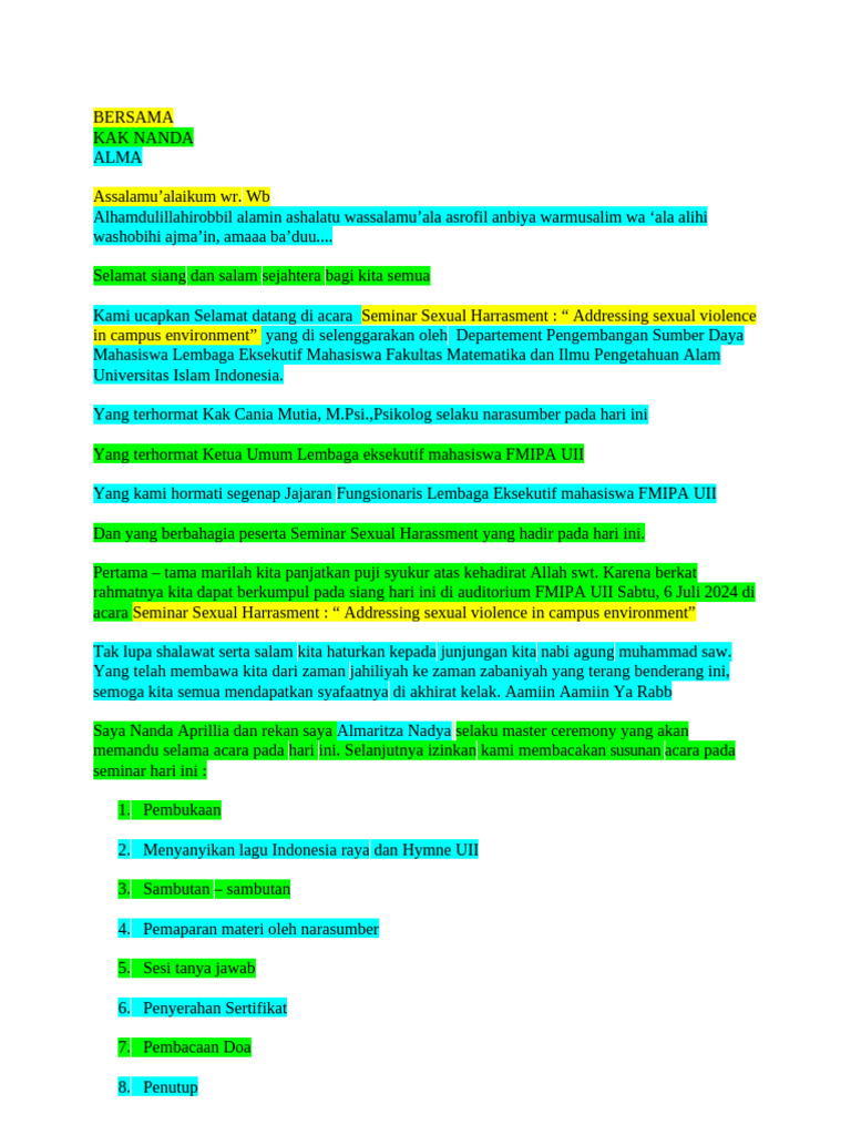 Teks MC Seminar | PDF