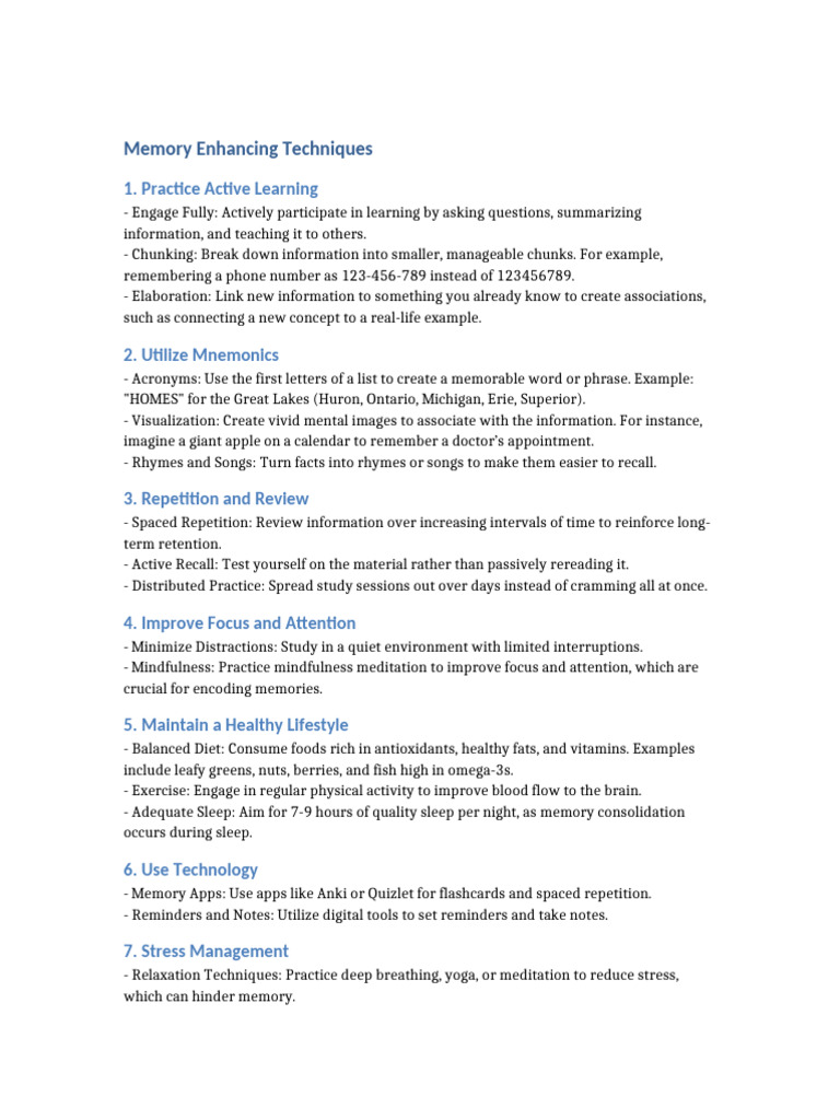 Memory Enhancing Techniques | PDF | Memory | Cognitive Science