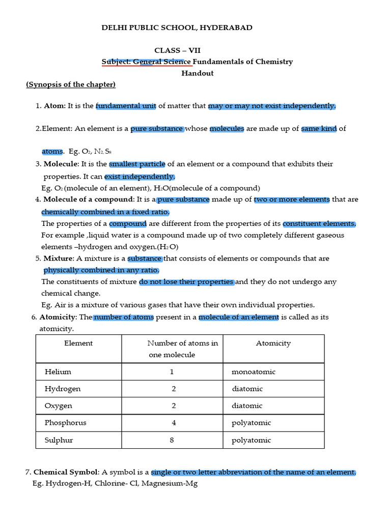 Fundamentals of Chemistry for Class VII | PDF | Ion | Chemical Compounds