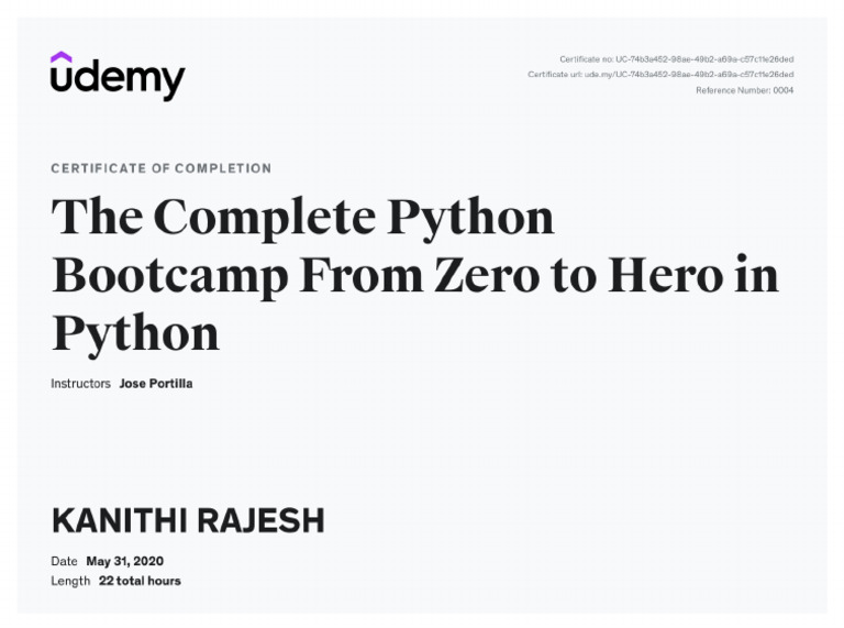 Python Udemy Certificate | PDF