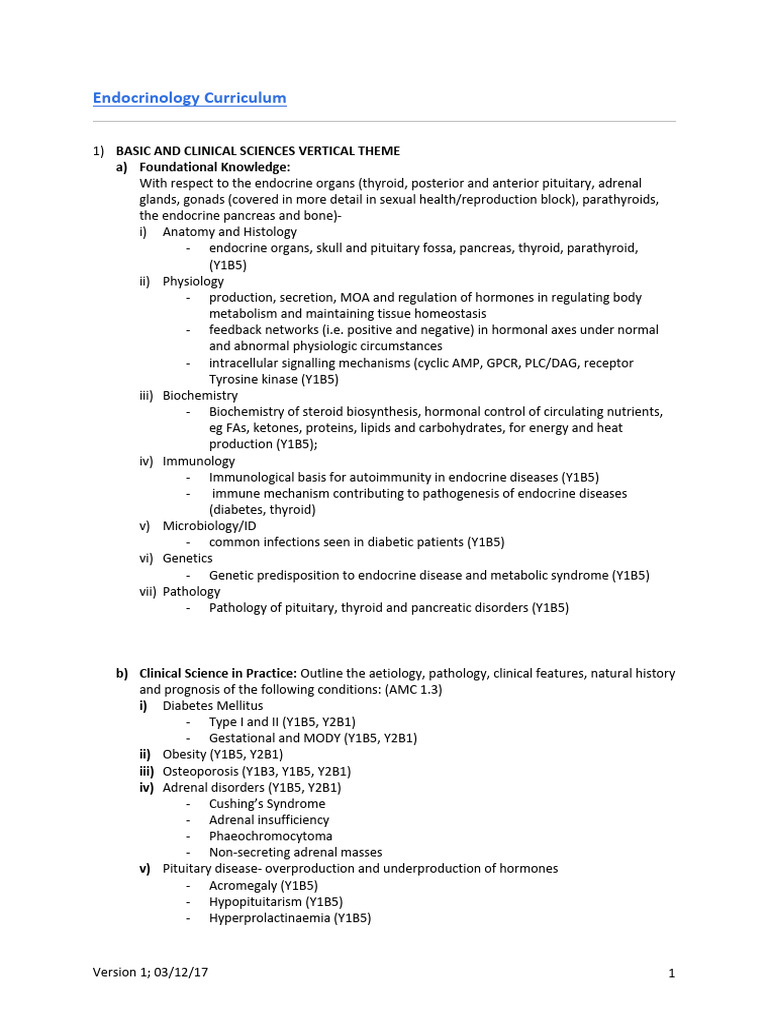 Endocrinology Curriculum Overview | PDF | Endocrine System | Endocrinology