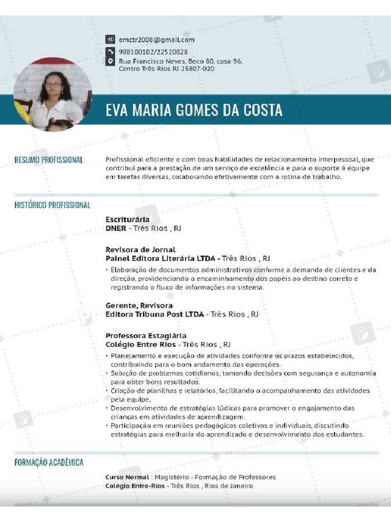 Currículo Eva Maria Gomes Da Costa | PDF