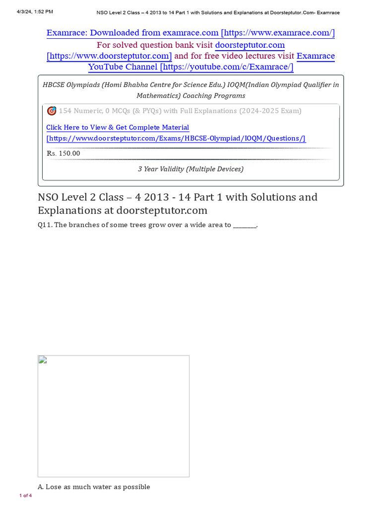 NSO Level 2 Class 4 Solutions 2013-14 | PDF | Solar System | Planets