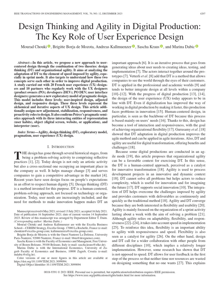 Design Thinking and Agility in Digital Production The Key Role of User Experience Design | PDF ...