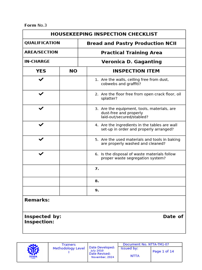 a3-Housekeeping Inspection Checklist | PDF