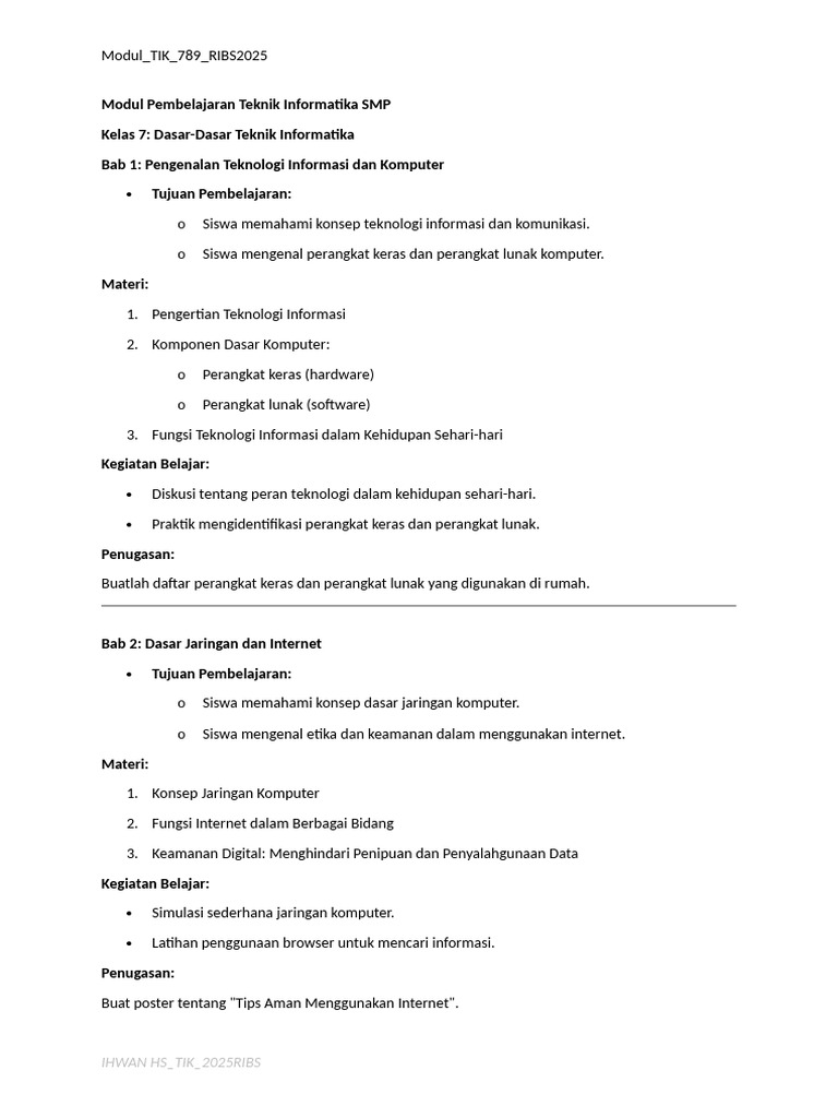 Modul Pembelajaran_TIK_789_RIBS2025 | PDF
