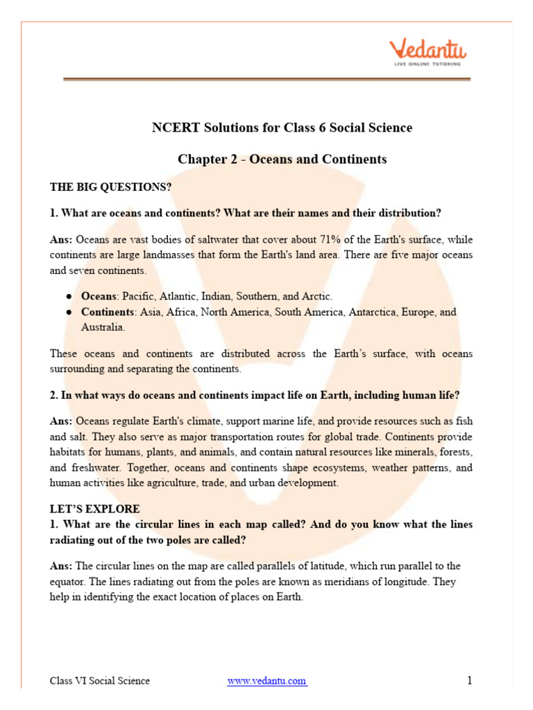 ncert-solutions-class-6-social-science-chapter-2 | PDF | Continent | Earth