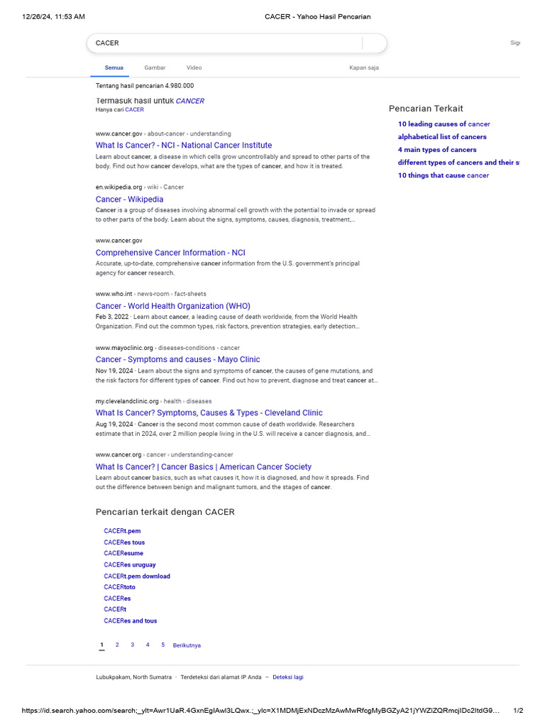 CACER - Yahoo Hasil Pencarian | PDF | Cancer | Health Sciences