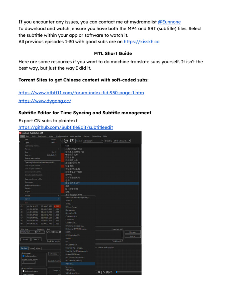 Subtitle MTL Short Guide | PDF