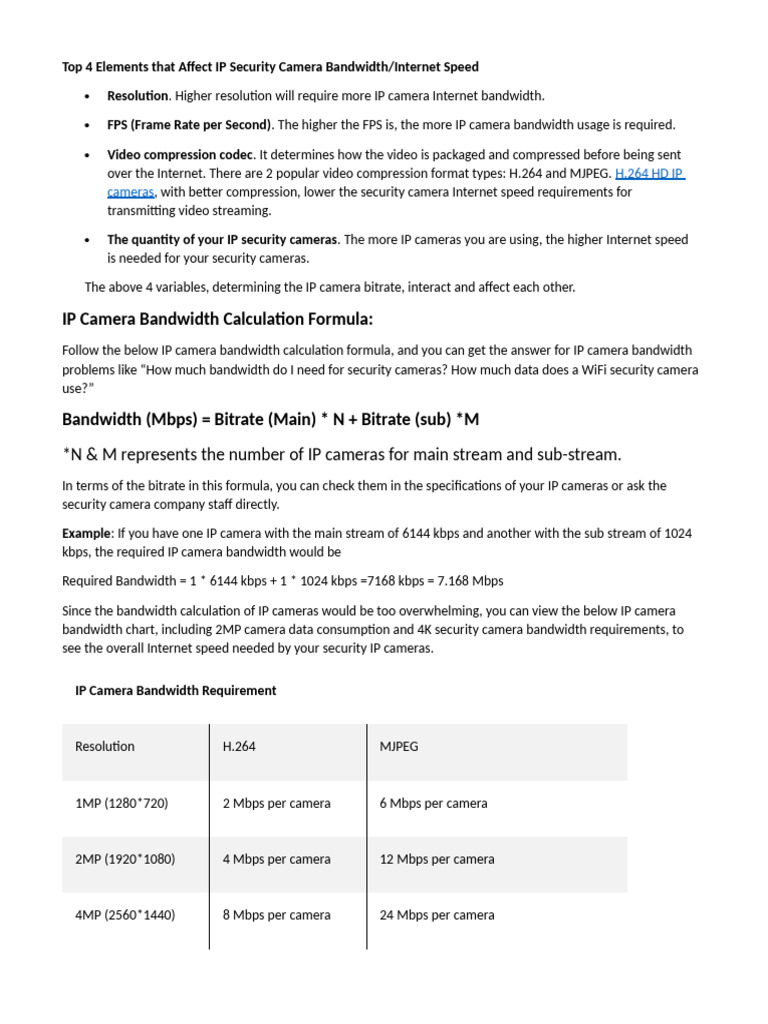 Top 4 Elements That Affect IP Security Camera Bandwidth | PDF